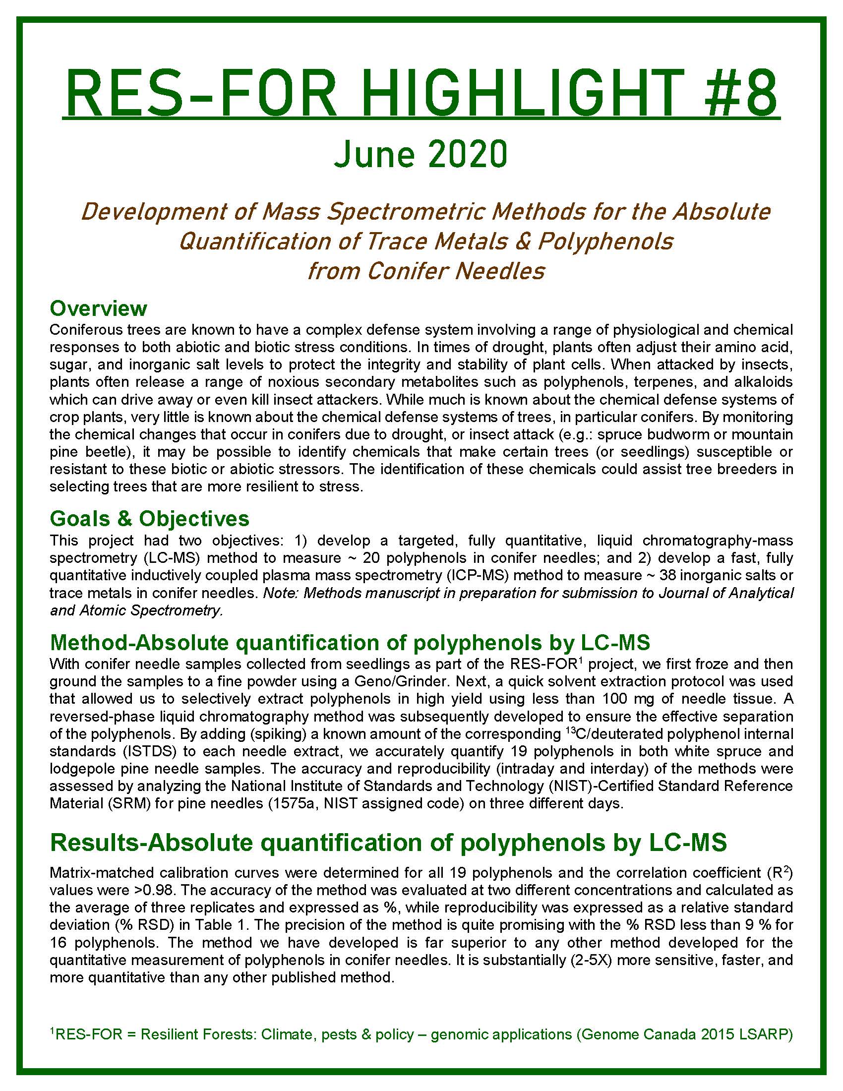 RES-FOR Highlight Sheets – RESFOR