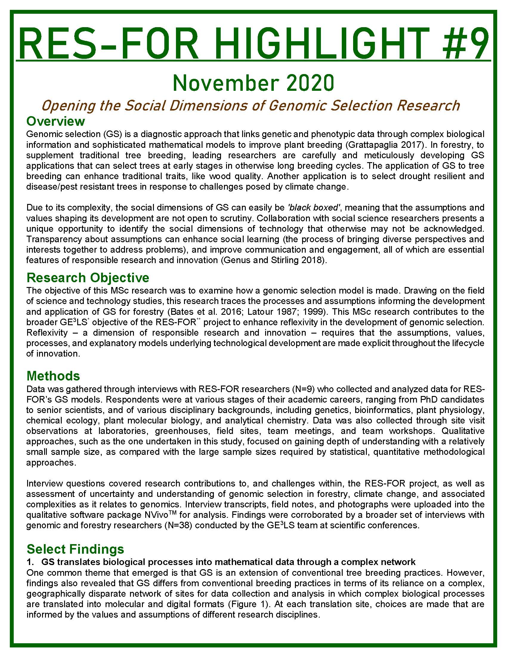 RES-FOR Highlight Sheets – RESFOR